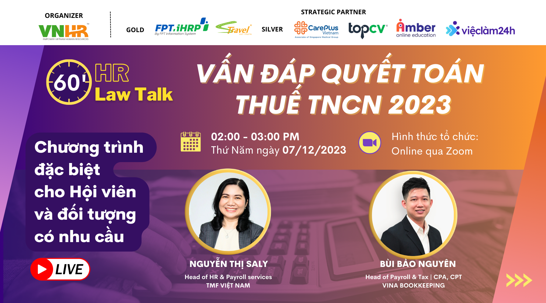 PUBLIC WEBINAR - HR LAW TALK: "Vấn đáp Quyết toán thuế TNCN 2023"